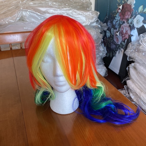 Accessories | Rainbow Multi Color Wig Purple Blue Pink Green Cosplay ...
